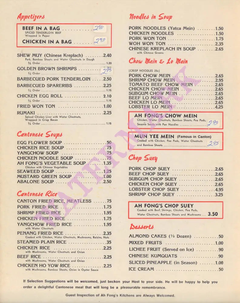 Ah Fong's, Los Angeles 1973 – Vintage Menu Art