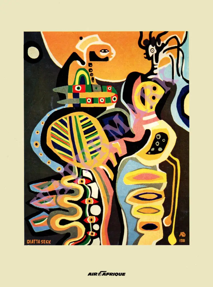 Air Afrique, Diatta Seck Inflight Menu Art 1980s – Vintage Menu Art