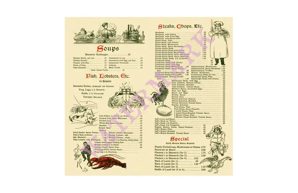 Bismarck Café, San Francisco 1900s Menu Art – Vintage Menu Art