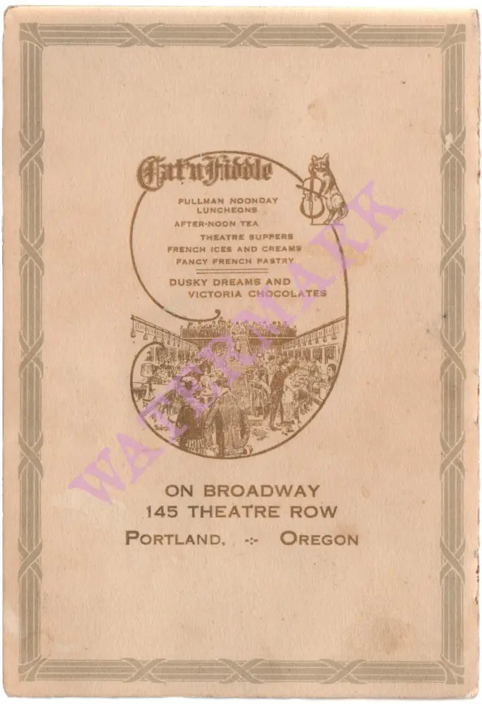 Cat ‘N Fiddle, Portland OR circa 1925* – Vintage Menu Art