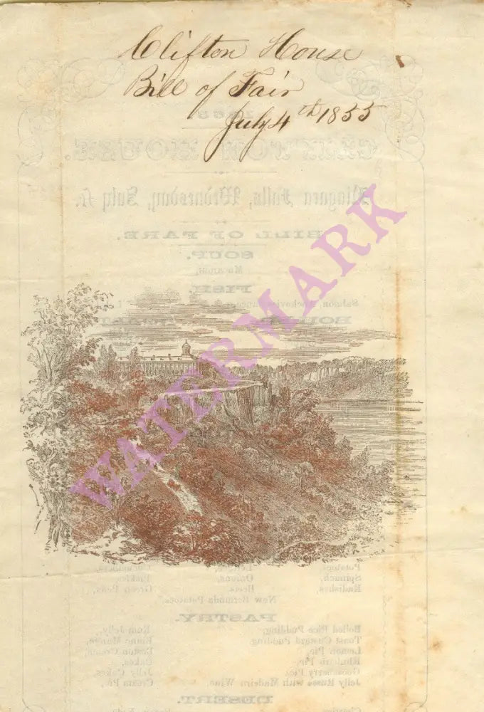 Clifton House, Niagara Falls, 1855 Menu Art – Vintage Menu Art