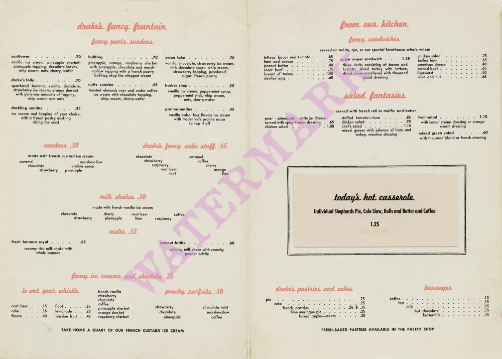 Drake's Fancy, San Francisco 1950s | Vintage Menu Art