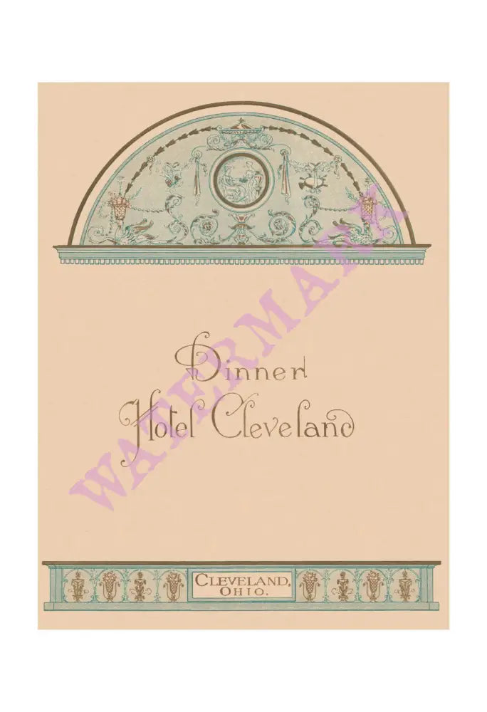 Hotel Cleveland, Cleveland 1919 Menu Art – Vintage Menu Art