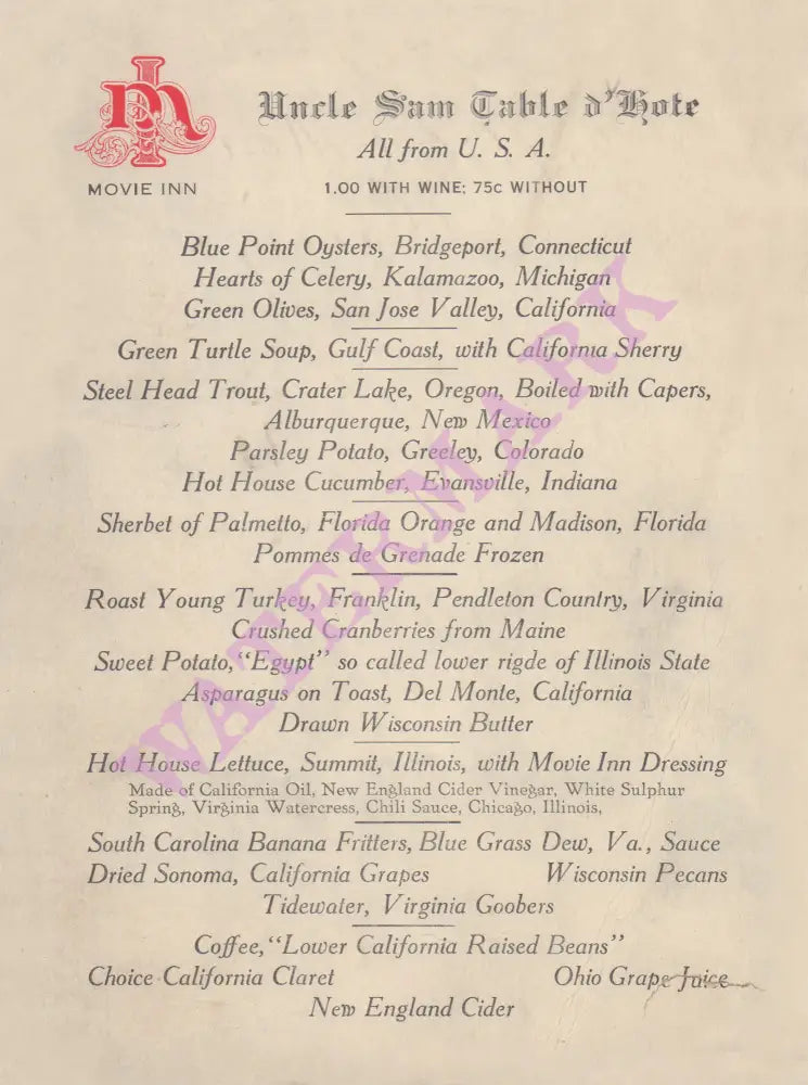 Movie Inn, Chicago 1910s – Vintage Menu Art