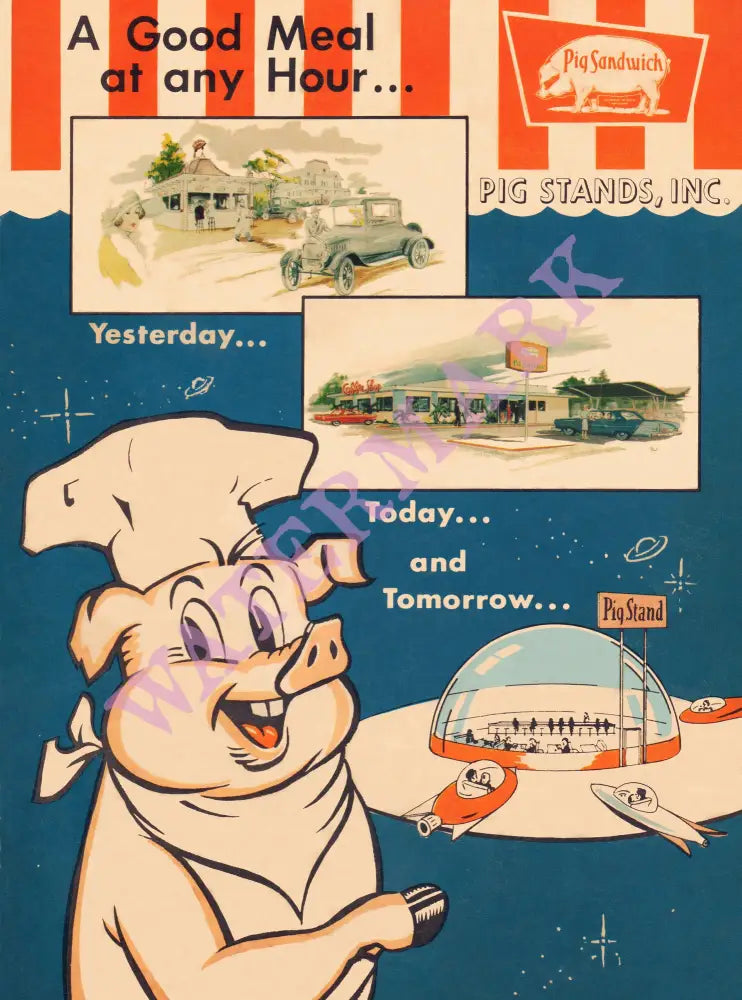 Pig Stands, Texas 1960s – Vintage Menu Art
