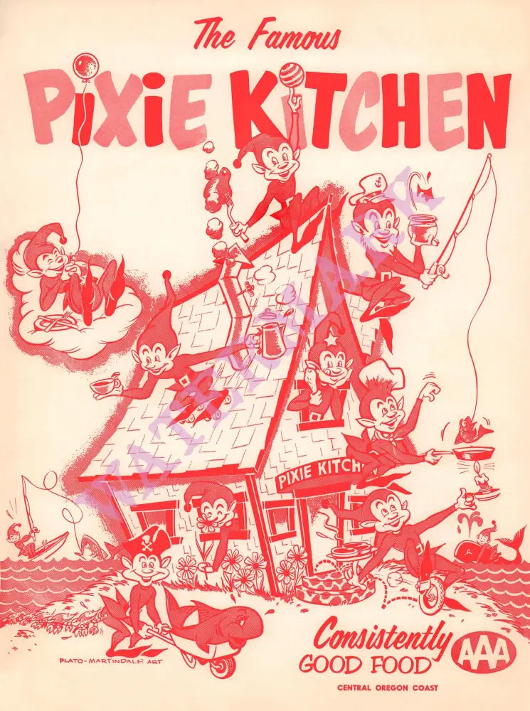 Pixie Kitchen, Lincoln City OR 1970s – Vintage Menu Art