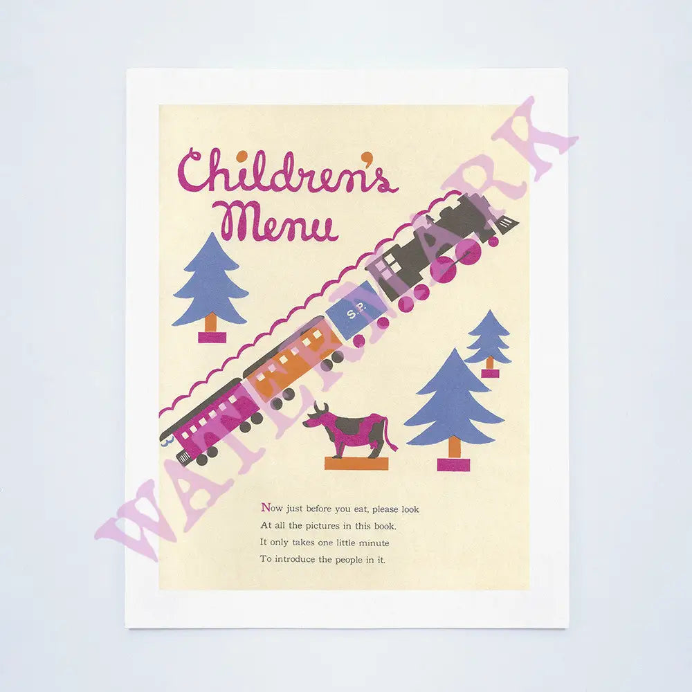 Southern Pacific Railroad Children’s Menu 1930s Menu Art – Vintage Menu Art