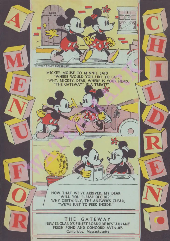 The Gateway Mickey & Minnie Mouse Menu For Children 1930s – Vintage ...