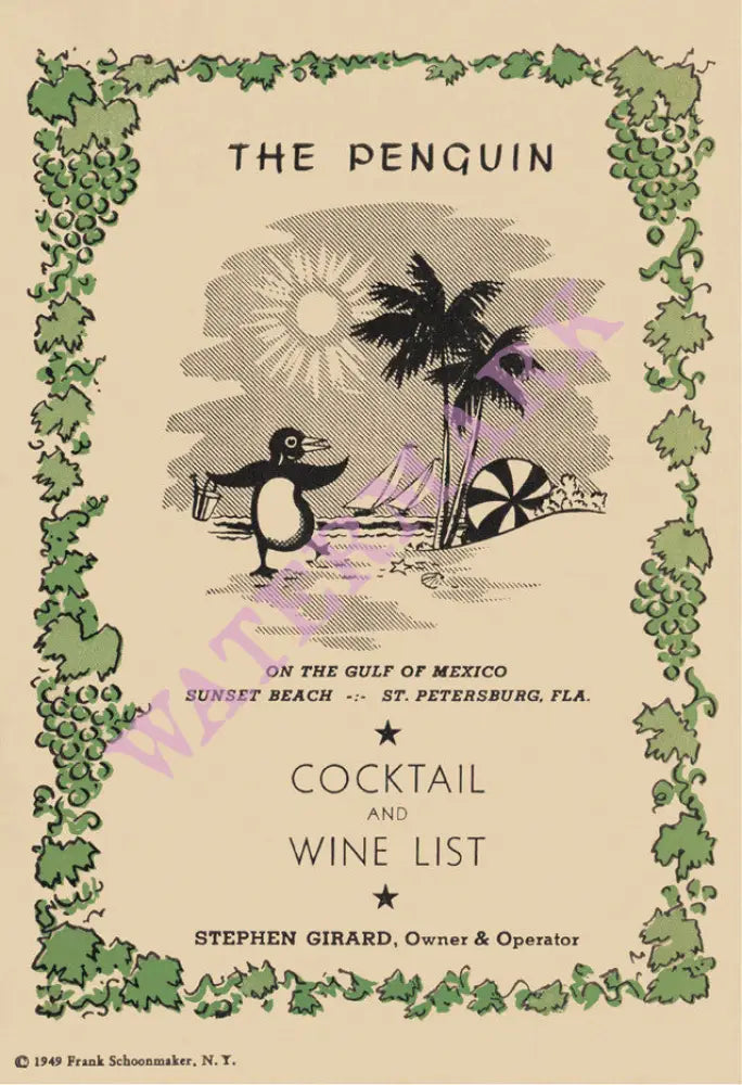 The Penguin St Petersburg Florida 1950s Vintage Menu Print – Vintage ...